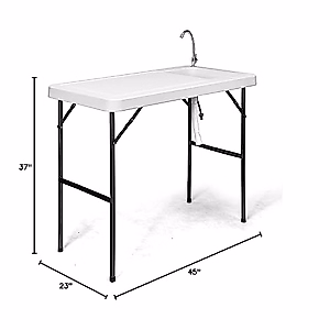 PETSITE Fish Cleaning Table, Portable Camping Sink with Faucet, Outdoor Picnic Foldable Washing Table, White