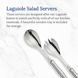 Jean Dubost Salad Servers, Stainless Steel Handles - Rust-Resistant Stainless Steel - Includes Wooden Tray - Made in France