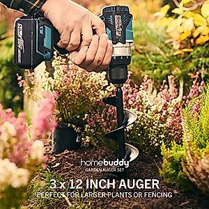 HomeBuddy Garden Auger Drill Bit Set - 3x12 and 2x7 Inch Drill Auger Bit for Planting, Hole Digging, Sturdy Bulb Planter Tool with Non-Slip Hexagon Chuck, Spiral Soil Auger