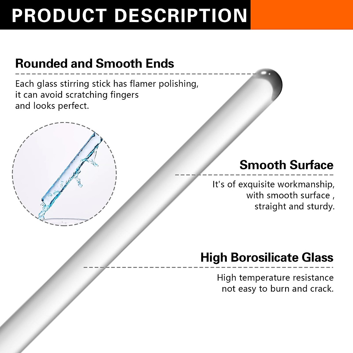 6PCS Glass Stir Sticks Lab Glass Stirring Rod 8"X2 10"X2 with Both Ends Round and 3PCS Glass Graduated Droppers 4"X2 for Science Lab Kitchen Science Education (9)