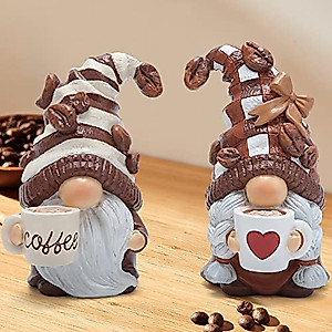 Hodao 2PCS Coffee Gnomes Coffee Bar Decor Accessories Spring Summer Swedish Tomte Elf Dwarf Figurines Spring Summer Gnome Decorations Gifts Fall Gnome Decor Indoor Home Decorations