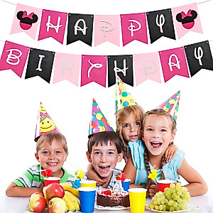 Minnie Birthday Banner, Minnie themed party supplies, girl birthday party decoration items