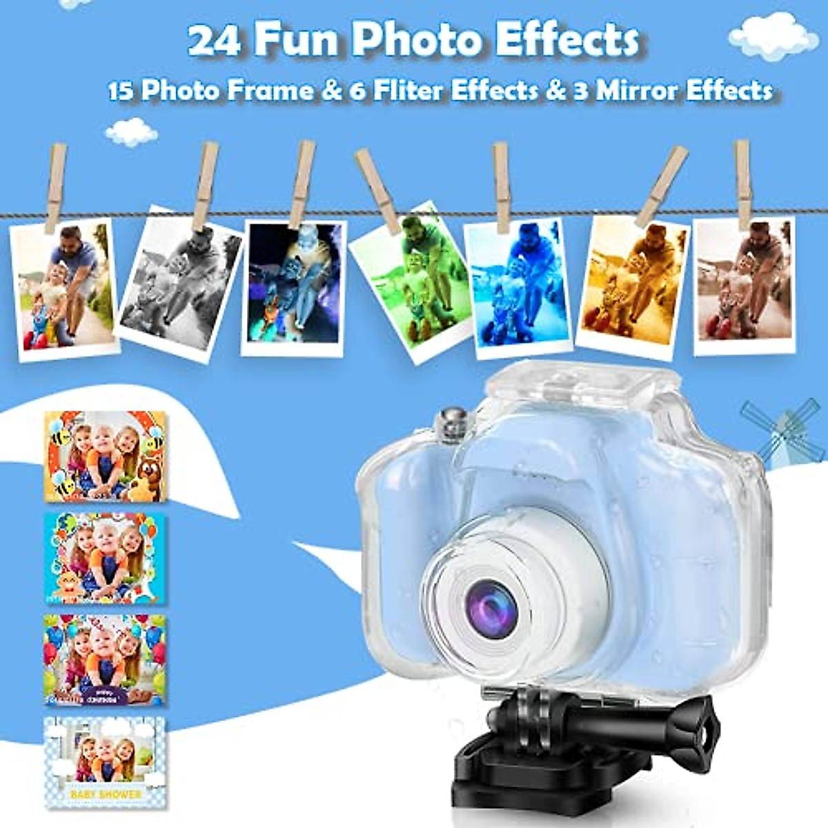 BKMLSR Kids Video Camera Waterproof 1080P HD 12MP Digital Children Action Cameras Toddler Camcorder with 32GB Card for 3-12 Years Old Girls Boys Christmas Birthday Gifts - Blue