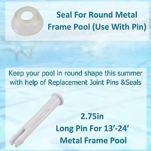 Vypart 2.75in 25018 Joint Pin & Seal fit for Intex 13' - 24' Round Metal Frame Pools,Pack of 24