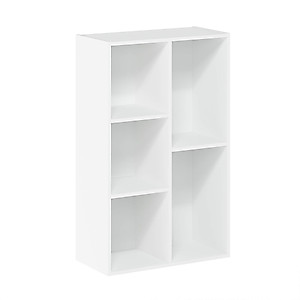 Furinno Pasir 3-Tier Open Shelf Bookcase, Plain White Luder Bookcase/Book/Storage, 5-Cube, White