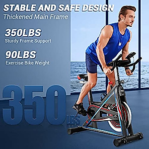 Exercise Bike, DMASUN Magnetic Resistance Pro Indoor Cycling Bike 350lbs Weight Capacity Stationary Bike, Comfortable Seat Cushion, Multi - grips Handlebar, Heavy Flywheel Upgraded Version