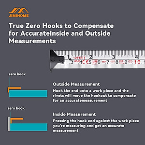 JIMIHOME Household Tool Essential 12 Ft. Tape Measure 3.5 m Metric Imperial Wear Corrosion Resistant Nylon-Coating Impact-Resistant Retraction Speed Control Blade Lock True Zero Belt Clip Wrist Strap