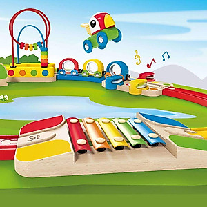 Hape E3815 Rainbow Sights & Sounds Toddler Wooden Railway, Multicolor
