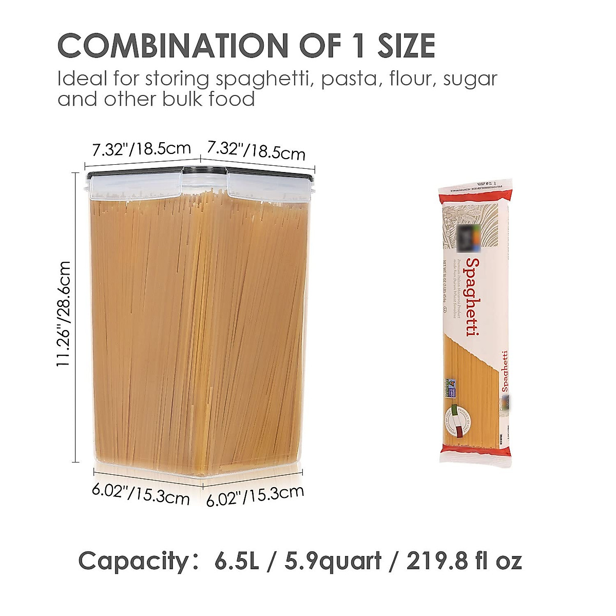 Vtopmart Extra Large Tall Airtight Food Storage Containers, 4 Pieces 5.9qt/6.5L Plastic PBA Free Kitchen Pantry Storage Containers for Spaghetti, Flour and Baking Supplies - Include 24 Labels, Black