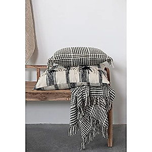 Creative Co-Op Woven Cotton Lumbar Pillow with Stripes and Fringe