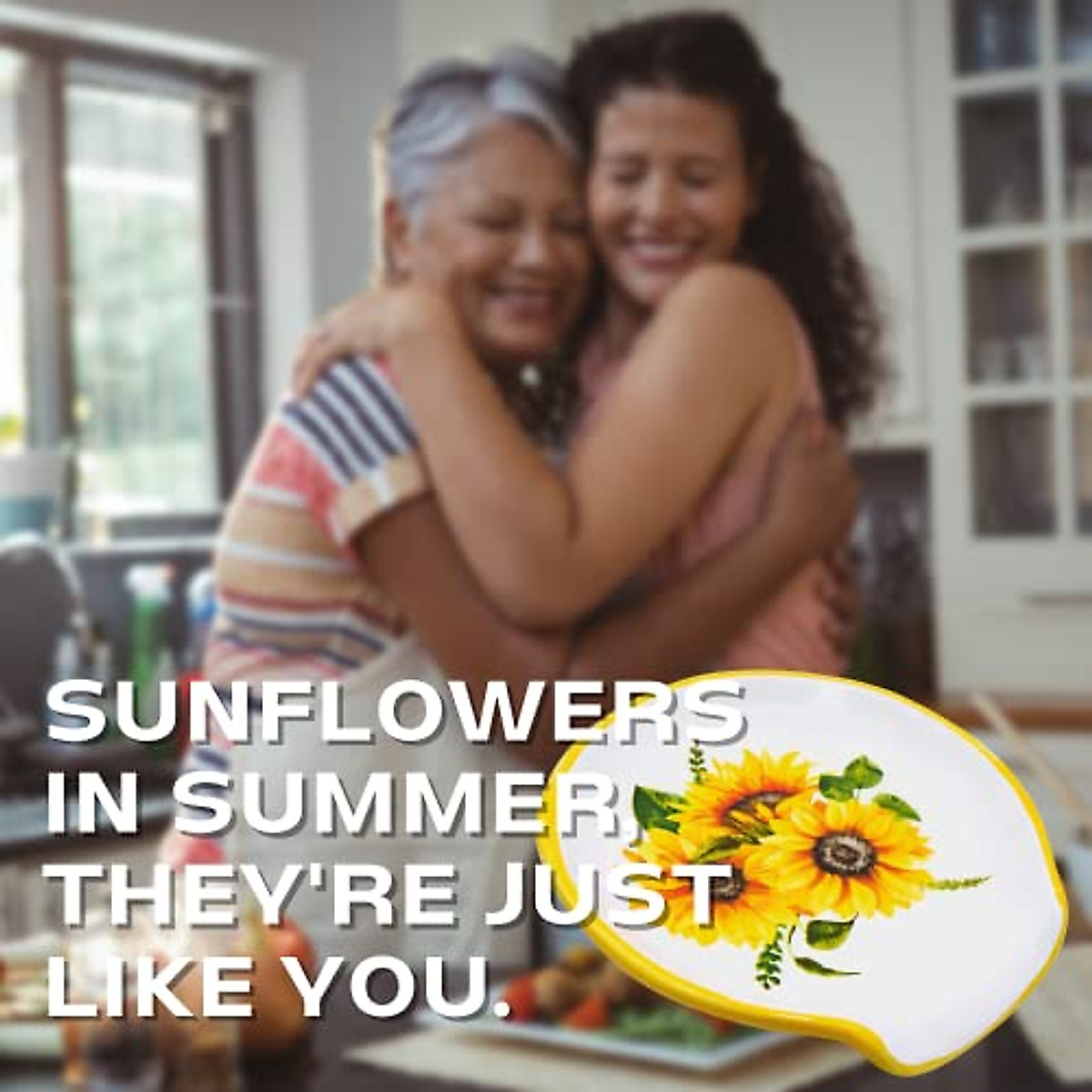 Sunflower Kitchen Decor - Sunflower Spoon Rest, Ceramic Spoon Rest for Stove top | Large Spoon Rest for Kitchen Counter | Farmhouse Kitchen Utensil Holder Spoon Holder | Sunflower Gifts for Women