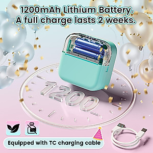 Mandizza Sticker Printer- M02L Pocket Printer with 6 Rolls Paper Thermal Mini Printer Portable Printer for Printing Photos, Study Notes, Scrapbook, Journal, Birthday, Green