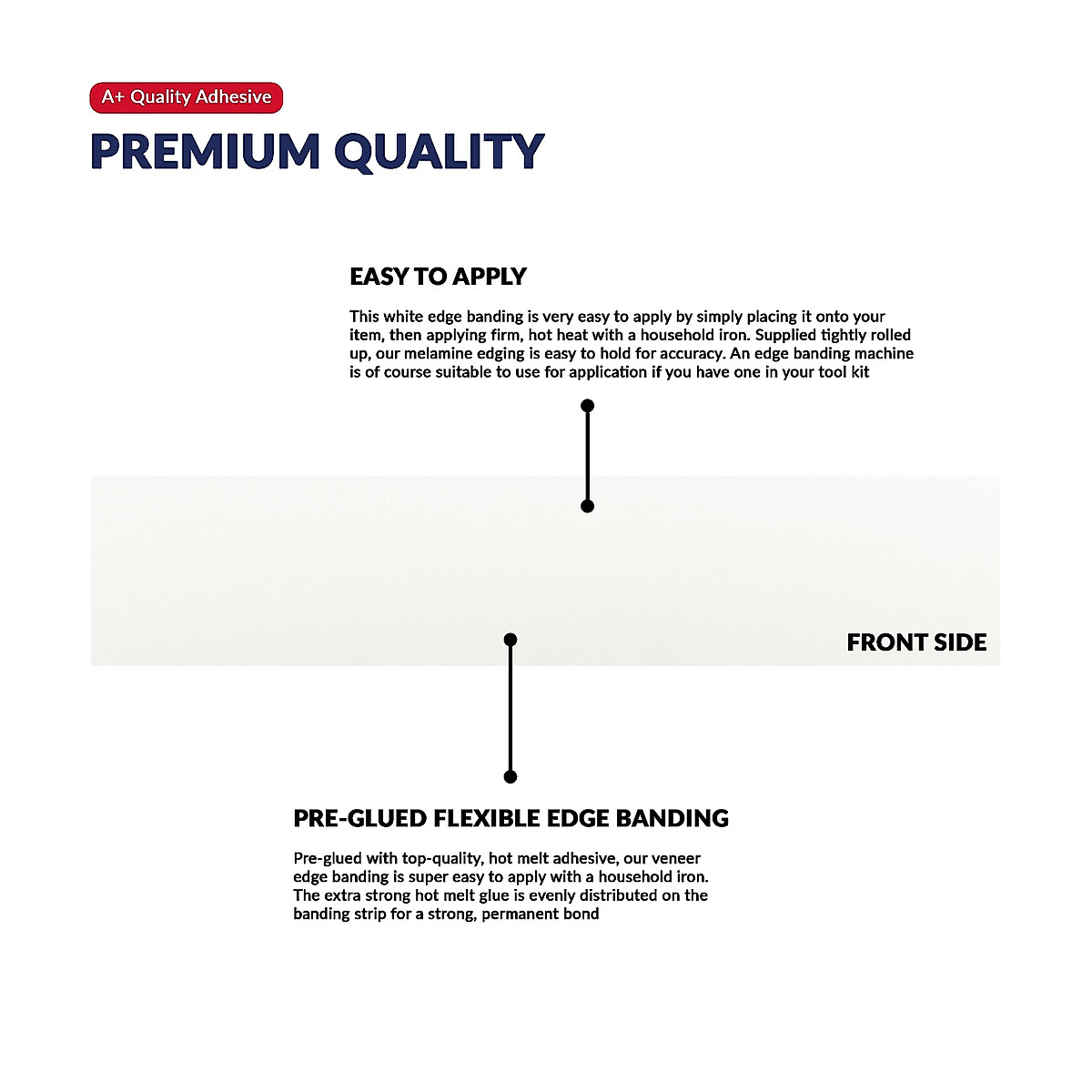 White Melamine Edge Banding 3/4 inch x 25 feet Iron On Adhesive Edging Cabinet Repair Laminate Shelf Table Plywood Mdf Board Formica Countertop Furniture Pre Glued Flexible Strip Wood Veneer Tape Trim