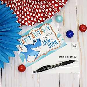 JAW-SOME Day Shark Themed Birthday Pun Themed Single (1) All Occasion Blank Birthday Card To Send To Friends & Family, 4"x 6" (when folded) Fill In Greeting Note Card by AmandaCreation