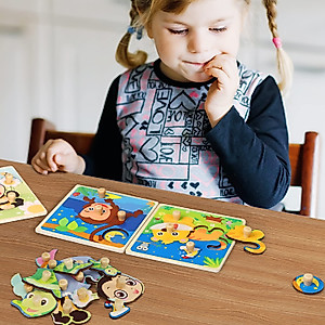 Toy Life Wooden Puzzles for Toddlers 1-3, 6 Animals Toddler Puzzles 1-3, Puzzles for Toddlers 2-4, Wood Puzzles Montessori Toys for 1 2 Year Old, Baby Puzzles 12-18, Kids Learning Toy Xmas Gifts