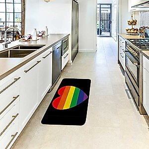 Long Kitchen Rugs Non Slip Washable Bath Mat Kitchen Runner Rug Rainbow Heart LGBT Flag Be Proud Water Absorption Quick Drying Anti Fatigue Comfort Flooring Carpet 39 x 20 inch