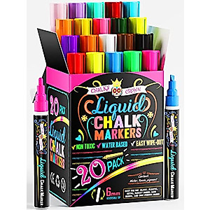 CHALKY CROWN Neon & Vintage Chalk Markers - Dry Erase Marker Pens - Chalk Markers for Chalkboards, Signs, Windows, Blackboard, Glass - Reversible Tip (20 Pack) - (Multicolored, 6mm)