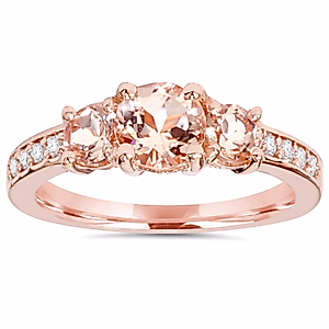 P3 POMPEII3 1 1/2CT Morganite & Diamond 3-Stone Engagement Ring 14K Rose Gold - Size 7