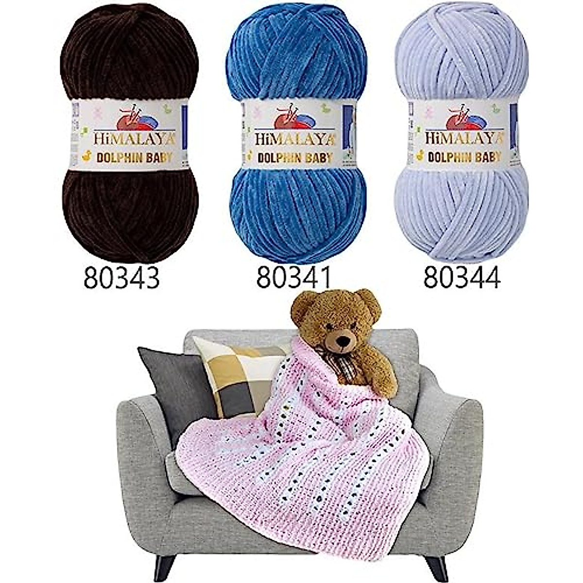 4 Pack/Skeins Himalaya Dolphin Baby, Each Skein 100 Gr/3,5 oz, 120 mt/ 132 yd, Super Bulky Yarn, Blanket Yarn, Velvet Yarn, Knitting Yarn, Amigurumi Yarn, Baby Yarn 80320