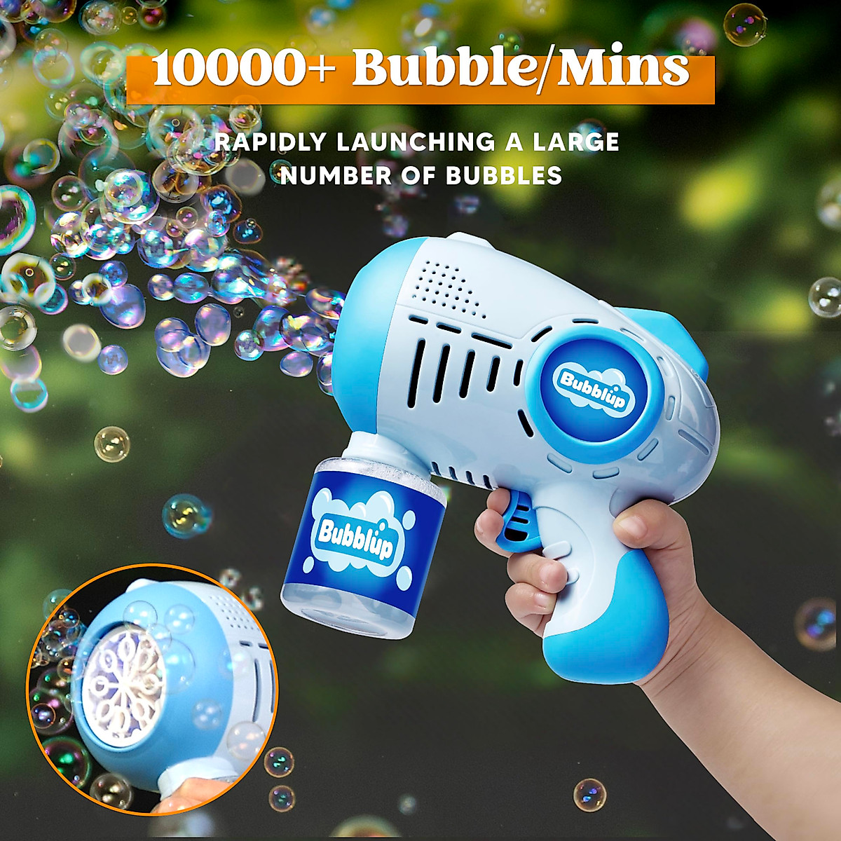 JOYIN 2 Packs Bubble Guns with 4 Bottles Bubble Solution, 10 Holes Light Up Automatic Bubble Machine Gun for Kids, Adults, Summer Toys, Easter Basket Stuffers, Birthday Gift, Bubbles Party Favors