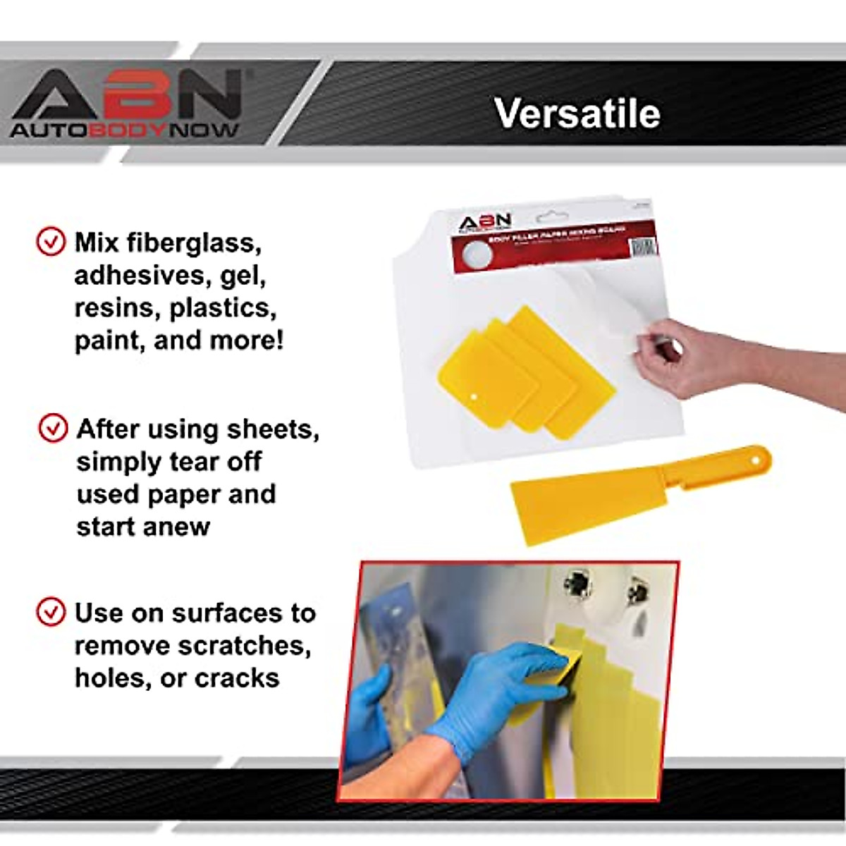ABN Body Shop Mix Boards Kit - Plastic Scraper and 100pc Body Filler Mixing Board for Filling Scratches