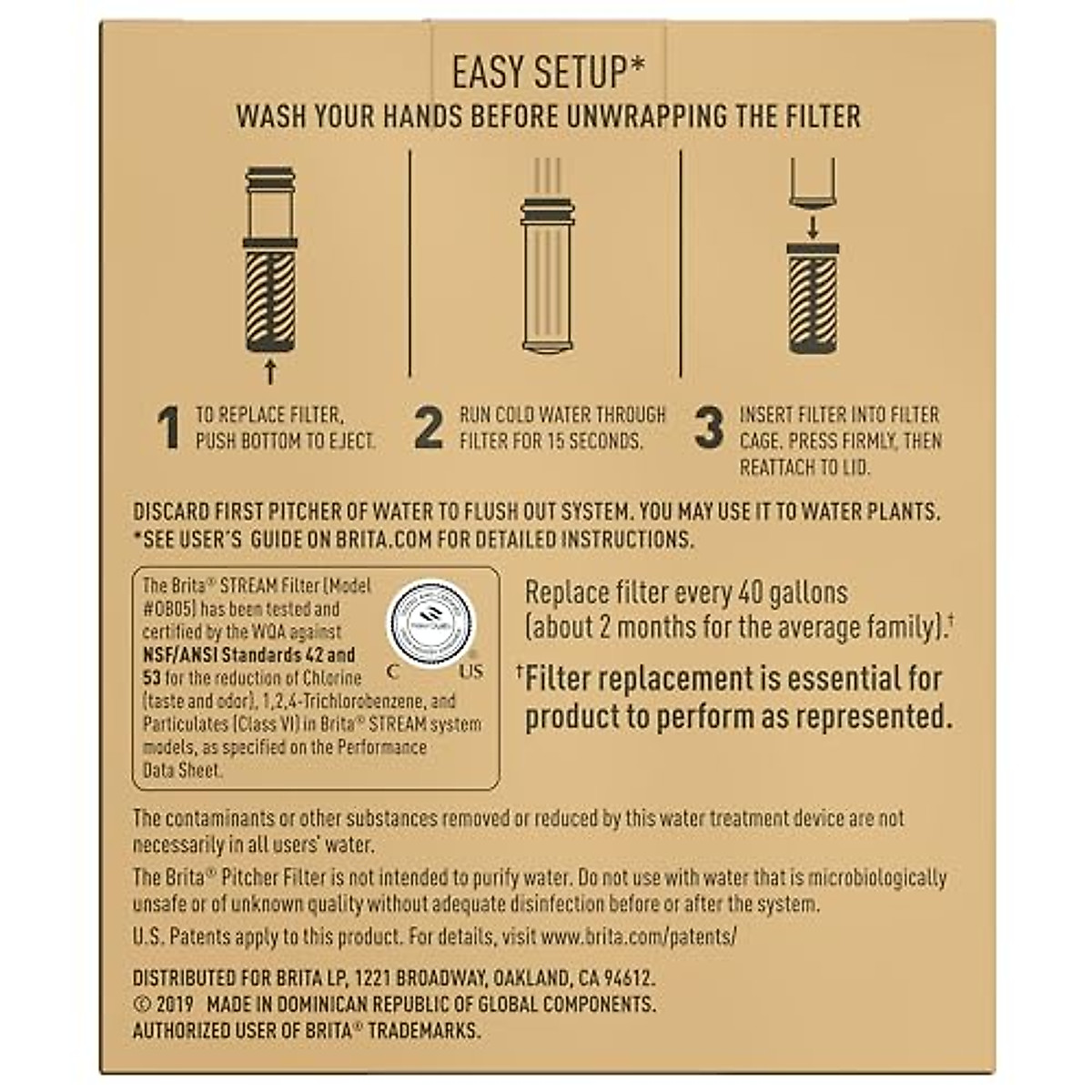 Brita Stream Pitcher Water Filter for Pitchers and Dispensers, BPA-Free, Replaces 1,800 Plastic Water Bottles a Year, Lasts Two Months or 40 Gallons, Includes 2 Filters