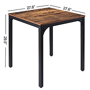 MUPATER Square Industrial Kitchen Dining Table for Small Spaces, Dining Table Desk with Stable Metal Sturdy Construction, 27.6''W x 27.6''L x 29.5''H, Rustic Brown