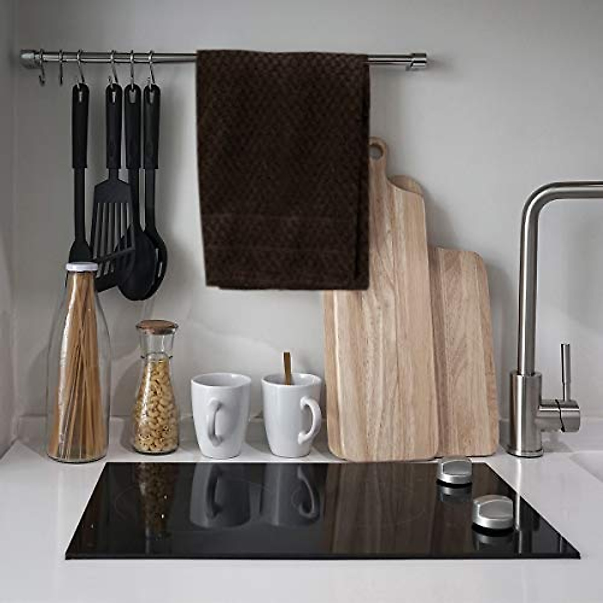 TALVANIA Brown Kitchen Dish Towels, 15” x 25”, 100% Cotton Kitchen Towel and Dishcloths Set, 12 Pack Absorbent Multipurpose Dish Cloth, Hand Towel, Cleaning Bar Towels (Coffee Bean)