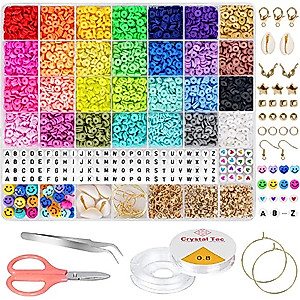 Moyofree 28 Colors Clay Beads for Bracelet Making, 6380 Pcs Flat Round Polymer Heishi Clay Beads DIY Jewelry Marking Kit for Bracelet Necklace Charm kit and Elastic Strings