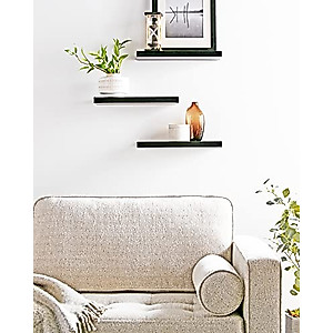 BAYKA Floating Shelves, Wall Mounted Rustic Wood Shelves for Bathroom, Bedroom, Living Room, Kitchen, Small Hanging Shelf for Books/Storage/Room Decor with 22lbs Capacity (Black, Set of 3, 16in)