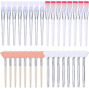 32 Pcs Face Mask Fan Brush Applicator Set Soft Fan Brush Flat Head Facial Brush Esthetician Mask Brush Cosmetic Makeup Tools for Eyelash Extension Peel Mud Clay Mask Cream (Pink)