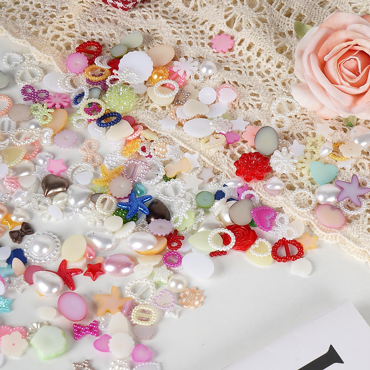 Chenkou Craft Random 100g/lot (Around 400pcs) 4-20mm Half Round Imitation Pearls Seastar Bow Rose Rhinestone Flat Back Pearl Bead Loose Beads