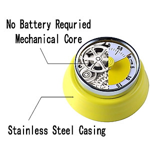 Kunovo Kitchen Visual Timer,Mechanical timers for Cooking,Magnetic Wind up Timer Reminder (Yellow)