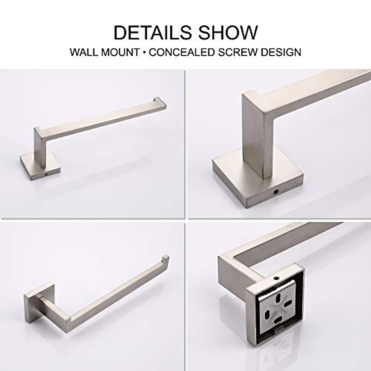TASTOS Premium Stainless Steel Hand Towel Holder, Square Hand Towel Ring Heavy Duty Wall Mounted Modern Hand Towel Bar for Bathroom Kitchen, Brushed Nickel