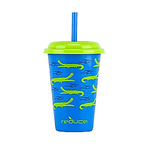 Reduce GoGo's 12 oz Cup Set, 5 Pack – Plastic Cups with Straws and Lids – Dishwasher Safe, BPA Free – 5 Fun Designs, Wild