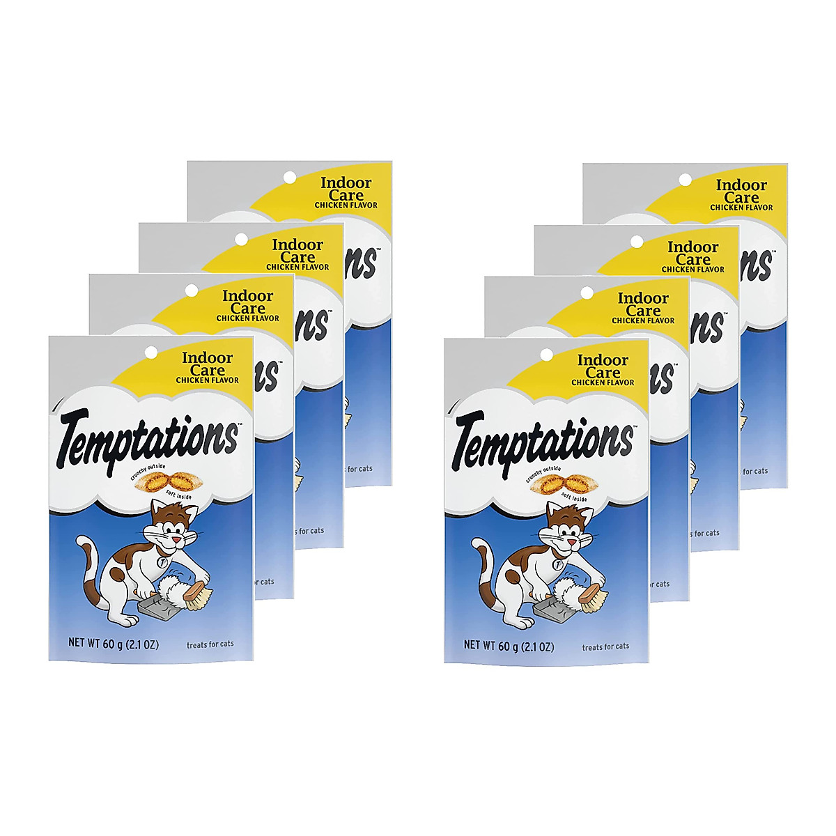 Petlewa (8 Pack) Temptation Hairball Control Chicken Flavor Crunchy Cat Treats ( 2.1 oz, 60 g)