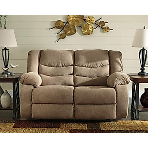 Signature Design by Ashley Tulen Modern Manual Pull Tab Reclining Loveseat, Light Brown