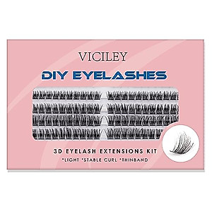 DIY Lash Extension Kit 120 Pcs Individual Lashes with Lash Bond and Seal Applicator Eyelash Extension Kit Wide Stem Cluster Lashes Reusable Cluster Eyelash Extensions 10-16mm C D Curl - V28