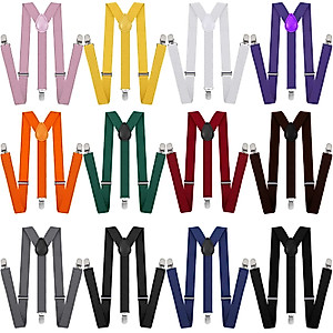 Eurzom 12 Pcs Adjustable Elastic Y Back Style Suspenders with Metal Clips 1 Inch Wide Y Shape Suspenders for Men and Women, 12 Colors