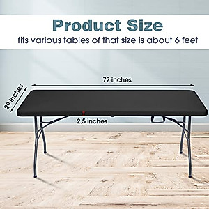 CHENGU Spandex Tablecloth Fitted Stretch Tablecloth Elastic Fitted Picnic Table Cover Washable Folding Table Cover Rectangle Polyester Tablecloth for Picnic Party (Black, 6ft)