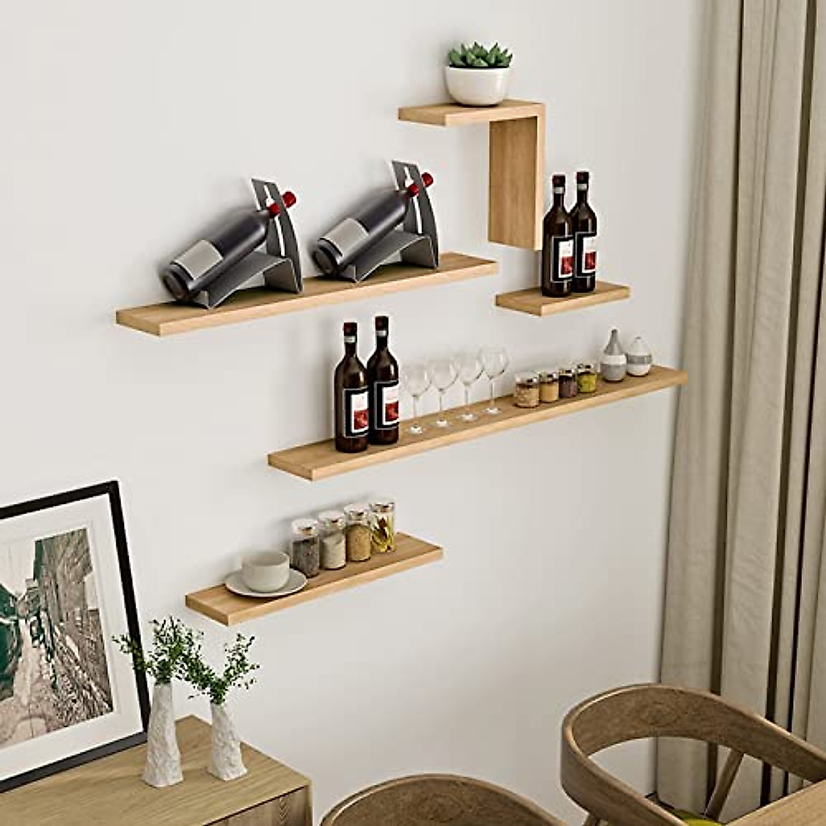ASLASL Floating Shelves for Wall Decor Storage Set of 2 Wall Shelves with Invisible Metal Brackets Simple and Rustic Wall Shelves Suitable for Bedroom Living Room Bathroom Kitchen(Wood,11.81in)