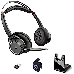 GTW Voyager Focus UC B825 Bluetooth Headphones with Microphone 202652-01-BC, Bluetooth USB Dongle, Smartphones, PC, MAC, Tablet - Zoom, Teams, Skype, Fuze, RingCentral, Combo USB Power Charger