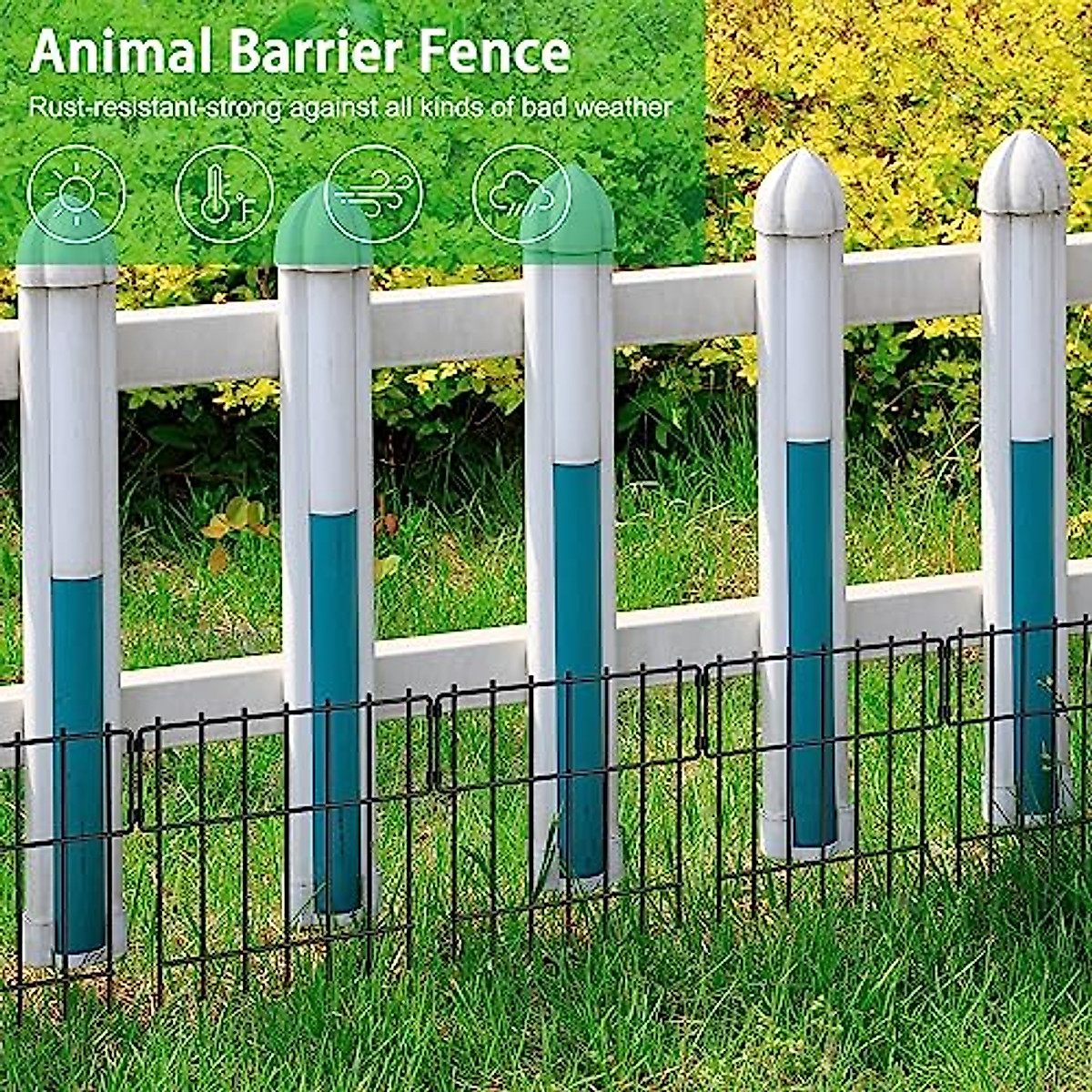 Sunexinlo 20 Packs Garden Fence Animal Barrier Border, 17x12In Short Metal Fencing Panel for Garden Yard Vegetable Flower Beds, 20Ft