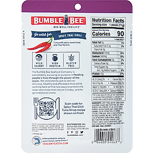 Bumble Bee Spicy Thai Chili Seasoned Tuna, 2.5 oz Pouches (Pack of 12) - Ready to Eat - Wild Caught Tuna Pouch - 15g Protein per Serving - Gluten Free