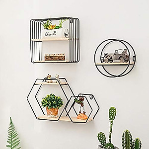 YunNasi Floating Wall Mounted Shelf Storage Display Racks Hanging Home Decor Unit for Living Room Bedroom Hallway (Small Round, Black)…