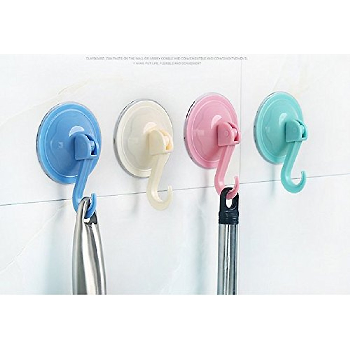WOIWO Suction Cup Hooks,for Bathroom Kitchen Office Towel Key Coat Bag Clear Plastic Damage-Free Vacuum Suction Tile Hook Accessories 4PCS (Random Color)