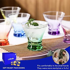 ColoVie Stemless Martini Glasses Set of 6 and Colored Stemless Wine Glasses Set of 6, Colorful Glassware, Drinking Glasses Set, Large Stemless, Red Wine, White Wine