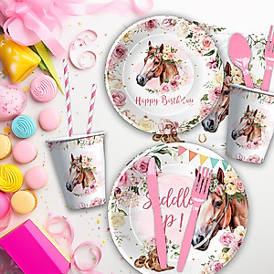 HIPVVILD Cowgirl Party Decorations Tableware - Horse Theme Saddle Up Western Party Supplies, Plate, Cup, Napkin, Cutlery, Tablecloth, Wild West Cowgirl Birthday Baby Shower Decorations | Serve 24