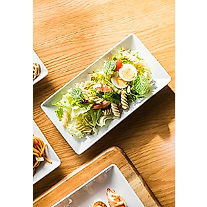 LAUCHUH Serving Platter, 10” Rectangular Plates Serving Tray Porcelain Platters for Parties, Sushi, Dessert Microwave and Dishwasher Safe Set of 4, White