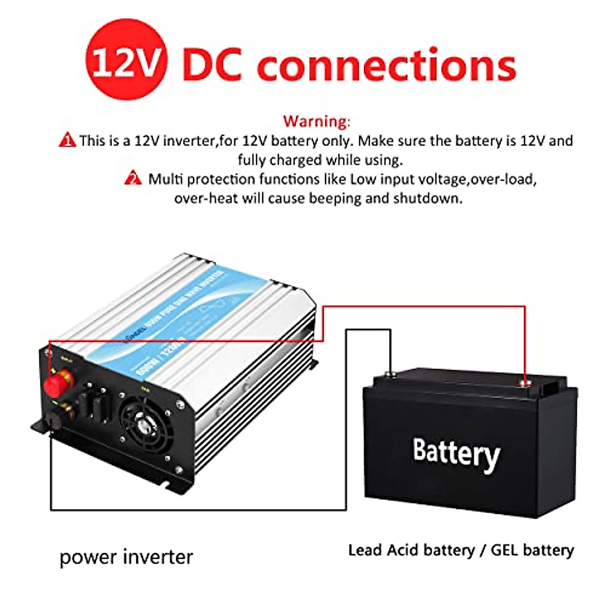 GIANDEL Power Inverter Pure Sine Wave 600Watt 12V DC to 120V AC with Remote Control Dual AC Outlets ETL Listed UL458 Standard for Small Solar System Outdoor Emergency